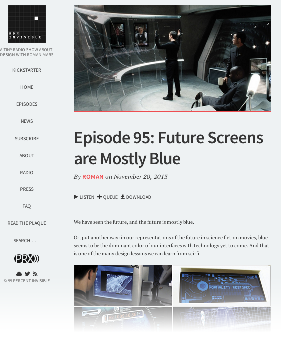 Make It So on 99% Invisible podcast | Sci-fi interfaces